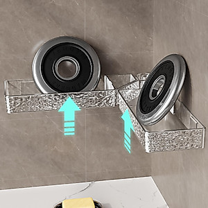 Hsiohe Clear-Glacier Pattern Acrylic Corner Adhesive Shower Caddy, Wall Mounted Shower Shelf for Kitchen & Bathroom, No Drilling Shower Rack, Acrylic Bathroom Shelves with Self Adhesive Tape