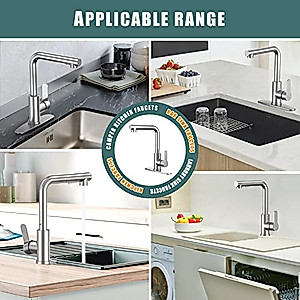 Kitchen Faucets, Brushed Nickel Kitchen Faucet with Pull Down Sprayer and Deck Plate, Stainless Steel Commercial Utility Kitchen Faucets for Sink 3 Hole for Bar Rv Camper Laundry Outdoor Farmhouse