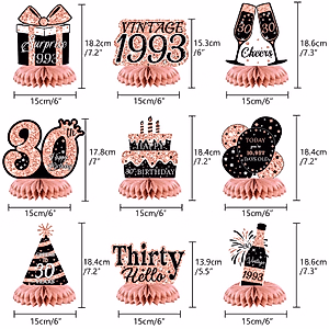 LITAUS, Rose Gold 30th Birthday Decorations Honeycomb Centerpieces for Table - Pack of 9 | 30 th Birthday Table Decorations for Women | 30th Birthday Party Supplies
