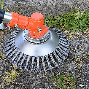 XLENTGEN 6 Inch Steel Wire Brush Cutter Trimmer Head - Professional Round Head Lawn Mower Accessories - Lawn Rotary Steel Wire Brush for Rust Removal, Lawn Patio, Garden, Masonry Pavement, Driveway