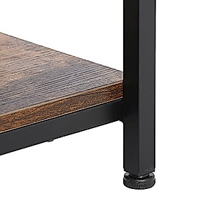 SUPER DEAL 2-Tier Industrial Coffee Table with Storage Shelf for Small Apartment Living Room, Rectangle Wood and Stable Metal TV Stand Side End Table, Rustic Brown