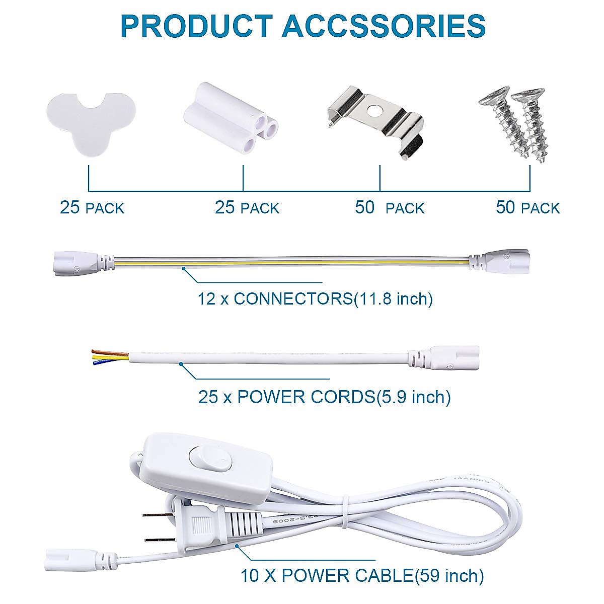 BSK.BESTKA (Pack of 25) T8 LED Tube Light Fixture, 4FT, 60W, 6500 Lumens, 5000K, V Shape, High Output, Utility Shop Light Bulbs for Garage, Warehouse, Plug and Play