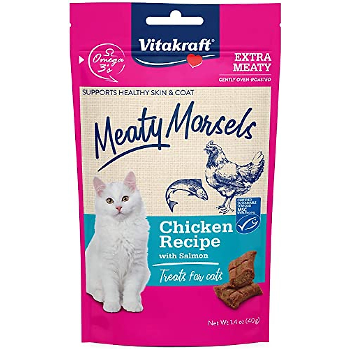 Vitakraft Meaty Morsels Soft Indulgent Cat Treats - Double Layer Extra Meaty - Can Use as Cat Pill Pocket (Chicken with Salmon, 1-Pack)