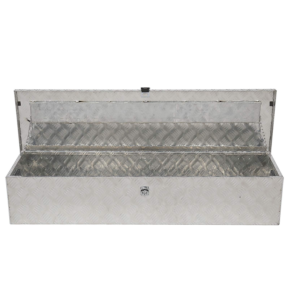 MOTORHOT 50" L x 14" W x 10" H Aluminum Truck Bed Tool Box, Diamond Plate Toolbox Square Storage Organizer with Side Handle for Pickup, RV, Trailer Toolbox, Silver