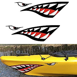 REJOYE 2Pcs Kayak Stickers Decals Waterproof Shark Teeth Mouth Reflective Boat Decals Stickers for Fishing Canoe Bboat Kayaking Accesories