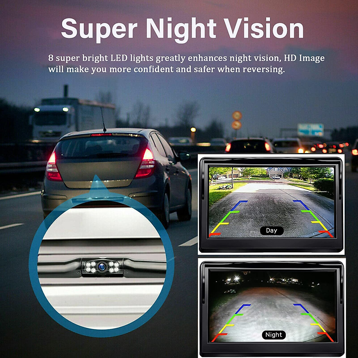 Kairiyard License Plate Backup Camera, Waterproof 170° View Rear View Reverse Camera Night Vision Back up Camera Systems for Cars Trucks Pickup SUVs Trailer