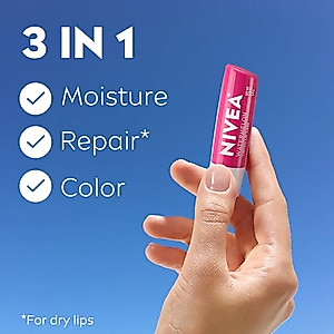 NIVEA Watermelon Lip Care, Tinted Lip Balm Pack with Shea Butter, Nourishing Oils and Vitamin C & E, 3-in-1 Moisture, Repair and Color, 0.17 Oz Stick, Pack of 4