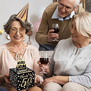 50th Birthday Money Box for Cash,Surprise Box Explosion Gift, Billionaire Money Holder with Pull Out Card DIY Set