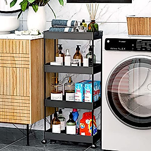 SPACEKEEPER Storage Cart 4-Tier, Bathroom Rolling Cart Utility Storage Organizer Shelf Mobile Shelving Unit for Kitchen Living Room Bathroom Laundry Room & Dressers, Black