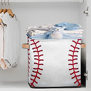 Cube Storage Bins 13 Inch Fabric Storage Basket Baseball Surface Square Storage Bins Collapsible Nursery Storage Bin Organizer Basket Sport Ball Storage Box for Shelves, Closet