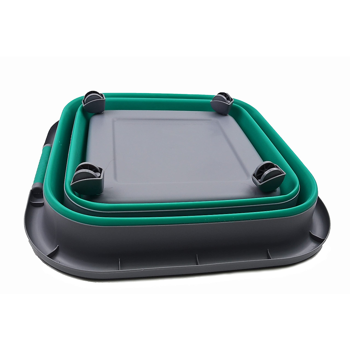 SAMMART Collapsible Plastic Laundry Basket with Wheels 39L (10.3 Gallons) -Foldable Pop Up Storage Container for Laundry, Camping & Home (1, Dark Grey/Bluish-Green)