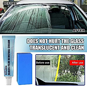 clyqyy Universal Car Glass Oil Film Cleaner with Sponge - Car Glass Film Removal Polishing Degreaser Cleaner, Make The Glass Clearly Visible and Drive Safe (Blue-2PCS)