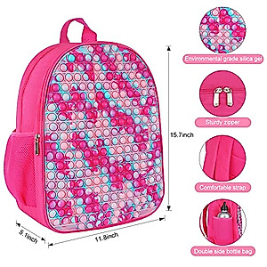 CNRYRIO Large Pop Fidget Backpack Pop It School Backpack 16" Girls and Boys 1-12 Years Adjustable Straps Waterproof, Girls Pink