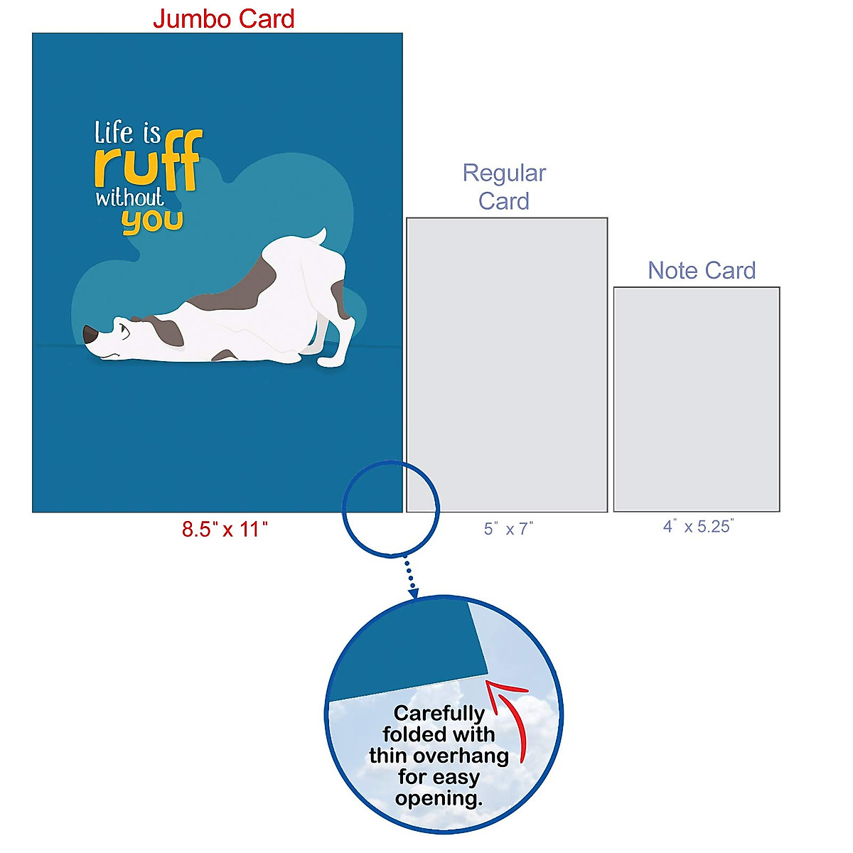 The Best Card Company Big Miss You Greeting Card 8.5 x 11 Inch with Envelope (1 Pack) Jumbo Thinking of You, Just Because Ruff Without You J6586CMYG