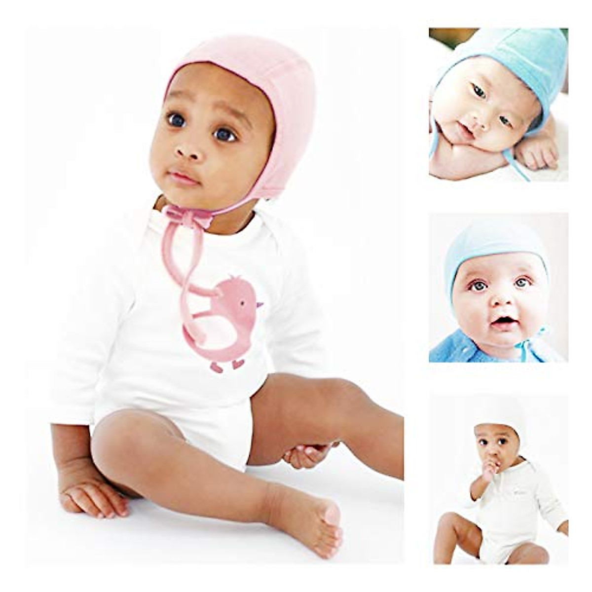 JELLYTREE Baby Hat Bonnet 100% Cotton Soft Toddler Earflap Hats Infant Boys Beanie Pilot Caps, Grey+Black, L