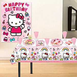 Kitty Birthday Party Supplies, 20 Plates, 20 Napkins and 1 Tablecover for Girls Kitty Party Decorations