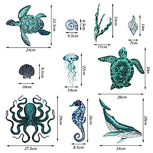 Art Ocean Wall Decals Ocean Stickers Under The Sea Wall Decals Nautical Beach Sea Turtle Seahorse Wall Sticker Removable Peel and Stick for Kids Baby Bedroom Living Room Bathroom Office