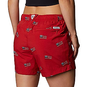 Columbia Women's W Super Backcast Water Short, Red Spark Fish Flag Print, Large x 5
