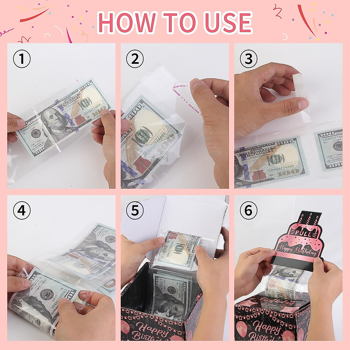 Rose gold Money box birthday gift box cash gift pull DIY set surprise birthday gift box money tree small gift boxes money bag money gun money cake pull out kit (golden)