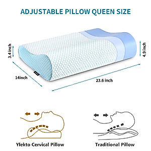 Memory Foam Pillows, Neck Pillow Queen Size Bed Pillow for Sleeping, Ergonomic Cervical Pillow Neck Support Pillow for Side Back Stomach Sleeper, Orthopedic Contour Pillow for Neck and Shoulder Pain