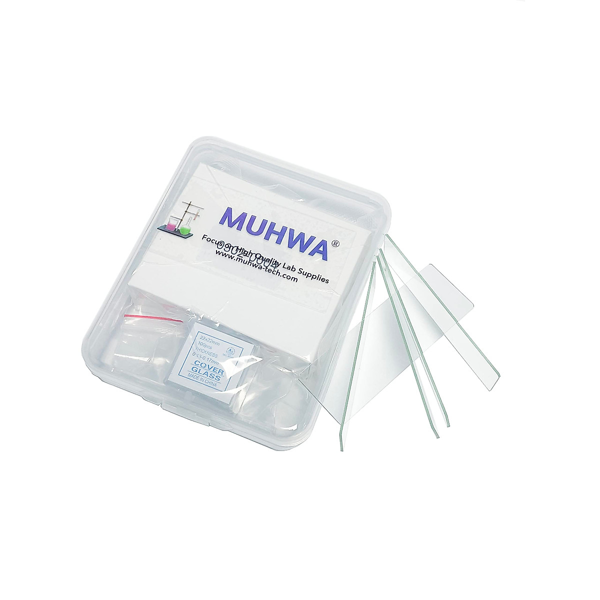 MUHWA 50PCS Blank Microscope Slides and 100 PCS 22mmx22mm Square Cover Glass (7101 Non-Frosted)