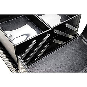 Ver Beauty 2-Tiers Extendable Trays Art Craft Tattoo Makeup Artist Cosmetic Storage Organizer Train Case Tool Box Shoulder Strap Key Lock, Black Krystal