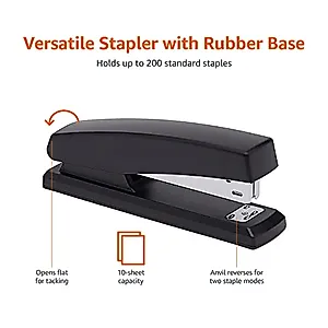 Amazon Basics Stapler with 1250 Staples, for Office or Desk, 25 Sheet Capacity, Non-Slip, Black