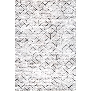 nuLOOM Regan Modern Geometric Machine Washable Area Rug, 5' x 8', Light Grey