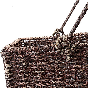 Villacera 14-Inch Wicker Stair Case Basket with Handles | Handmade Woven Seagrass in Brow