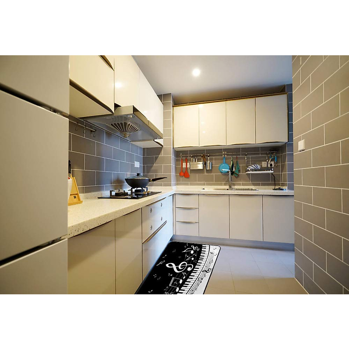 My Daily Musical Notes Piano Keys Area Rug 39x20 inch, Black White Polyester Kitchen Floor Mat for Entryway Living Room Bedroom Dorm