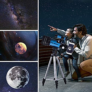 Telescope for Kids Astronomy Beginners - 70mm Aperture Refractor Telescope for Viewing Planets Stars with Adjustable Tripod Phone Adapter Wireless Remote Cool Christmas Astronomy Gifts for Kids, Blue