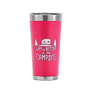 Camco Life is Better at The Campsite Stainless Steel 20 oz. Tumbler with Double Wall Insulation | Great For Hot and Cold Drinks | Coral Pink (53061)