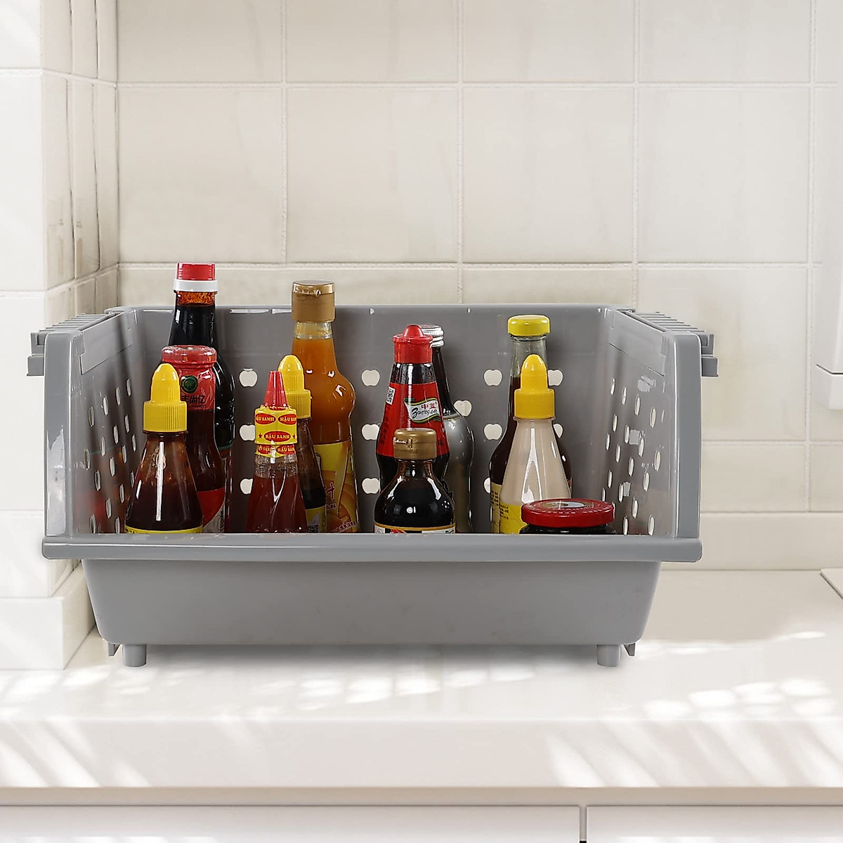 EudokkyNA 4 Pack Stackable Storage Basket, Large Stacking Baskets