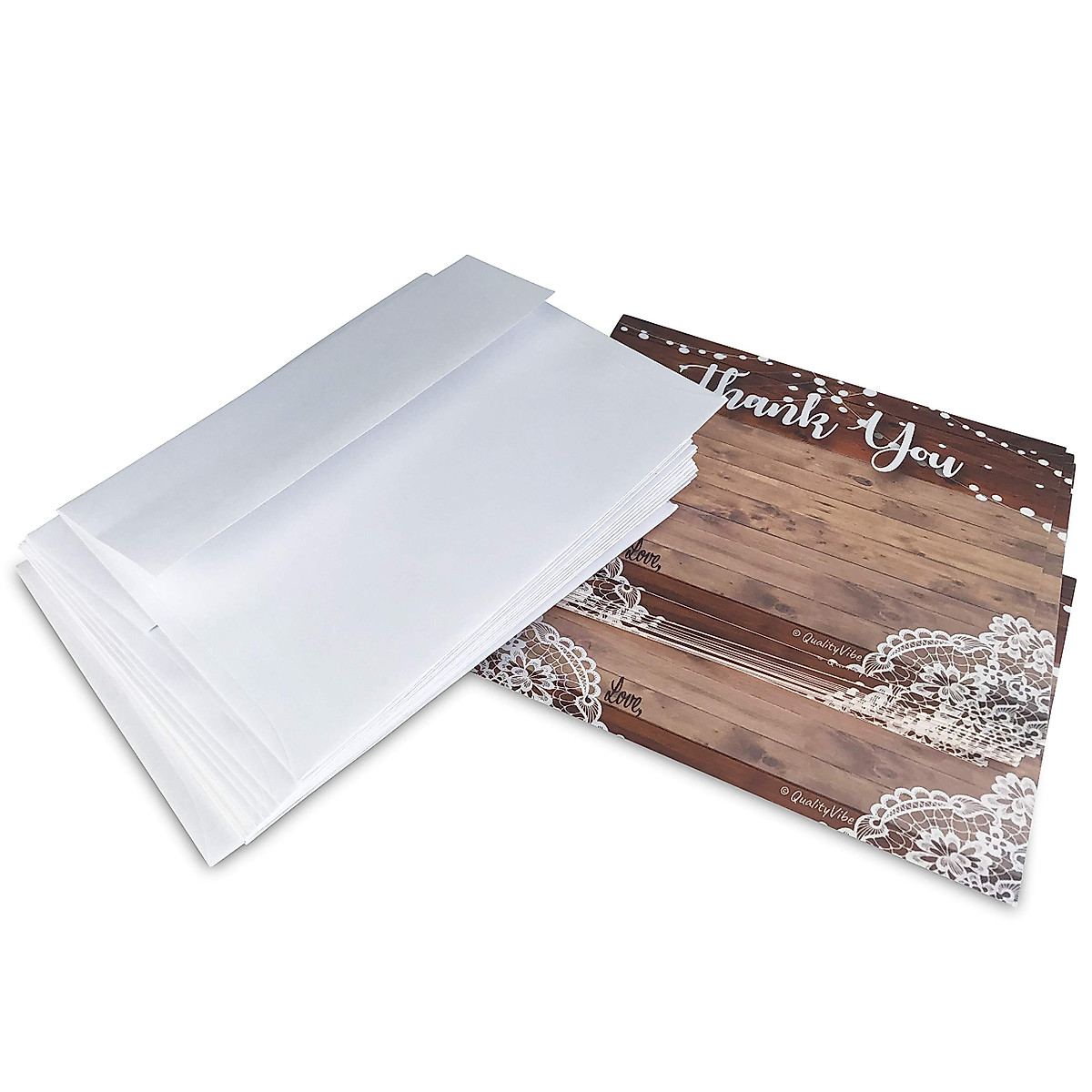 25 Thank You Cards Thick Rustic Style With 25 Envelopes