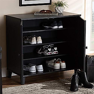 BOWERY HILL Contemporary 4-Shelf Wood Shoe Cabinet in Dark Gray