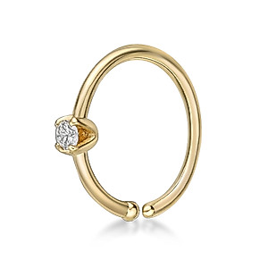 Lavari Jewelers 22 Gauge 0.02 Carat Diamond Hoop Nose Ring in 14k Yellow Gold 1.7 mm