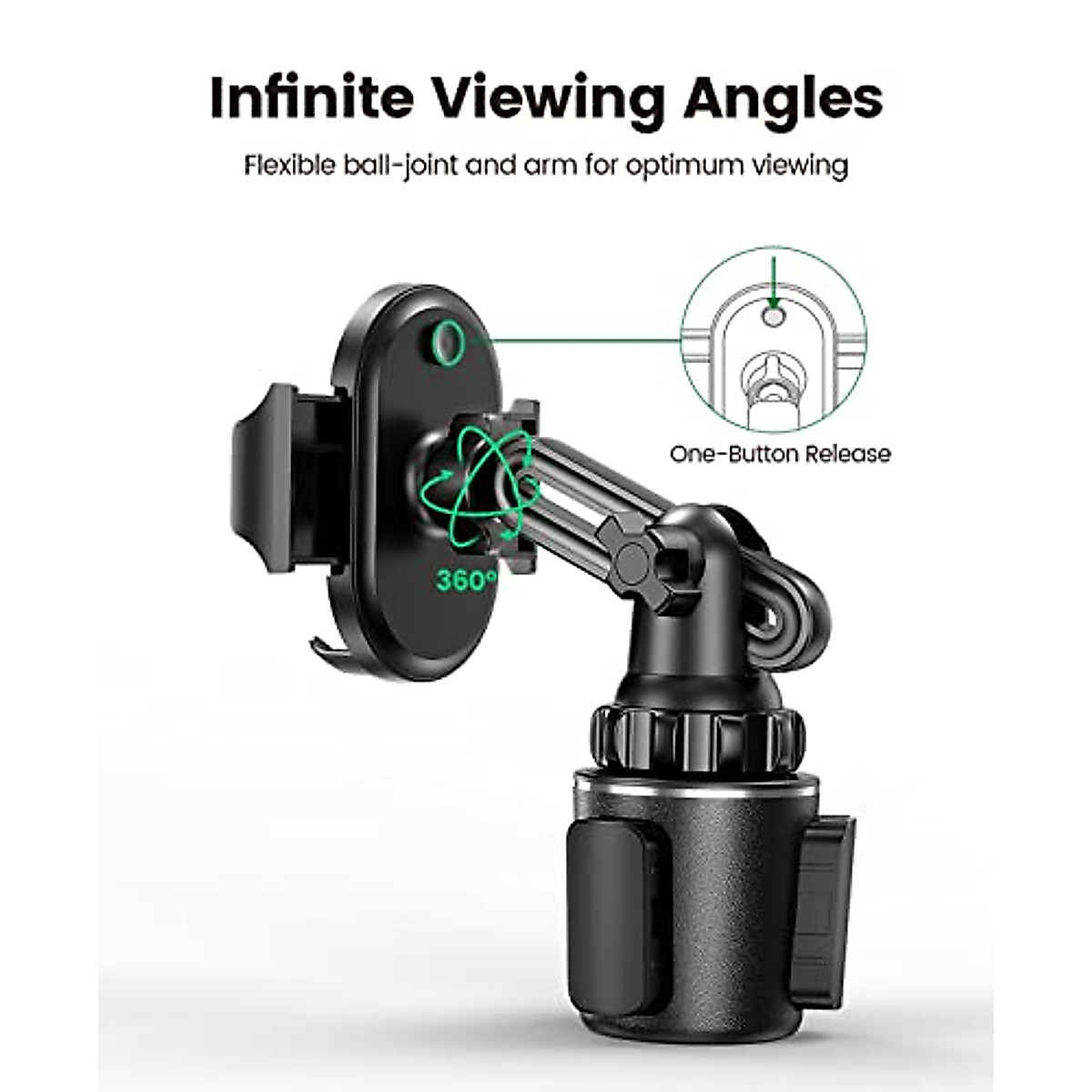 UGREEN Cup Car Phone Holder One-Button Release Cell Phone Mount Automobile Universal Adjustable Compatible for iPhone 13 12 Pro Max XR 8 7 and Android Smartphones