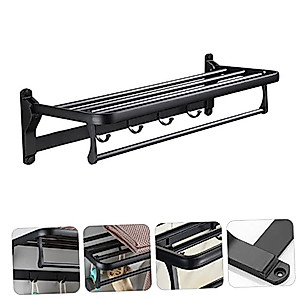 Angoily Foldable Towel Rack Corner Wall Shelves Pan Hanger Stainless Steel Shelves Black Coat Hangers Toilet Storage Rod Bathroom Wall Bracket Wall-Mounted Rack Bath Towel Holder Porch