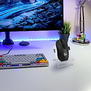 CaSZLUTION Acrylic Mouse Holder Stand, Desktop Vertical Mount Stand Base for Wired and Wireless Mouse, Universal Computer Mouse Display Stand PC Gaming Mouse Organizer Holder - Clear
