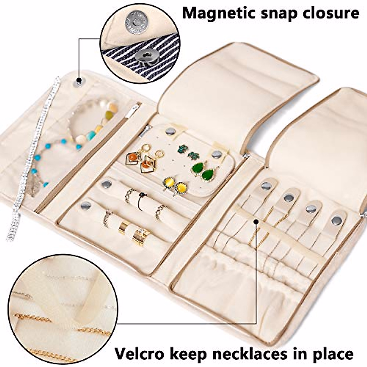 Teamoy Jewelry Roll, Jewelry Travel Organizer for Necklaces, Earrings, Bracelets, Rings, Brooches and More, Compact and Easy to Carry, Stripes