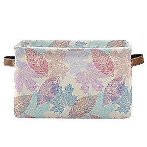 Kigai Vintage Leaves Storage Bins for Shelves, Storage Basket with Double Handle, Foldable Storage Cubes with Metal Frame, Rectangular Closet Organizer Containers for Home Bedroom