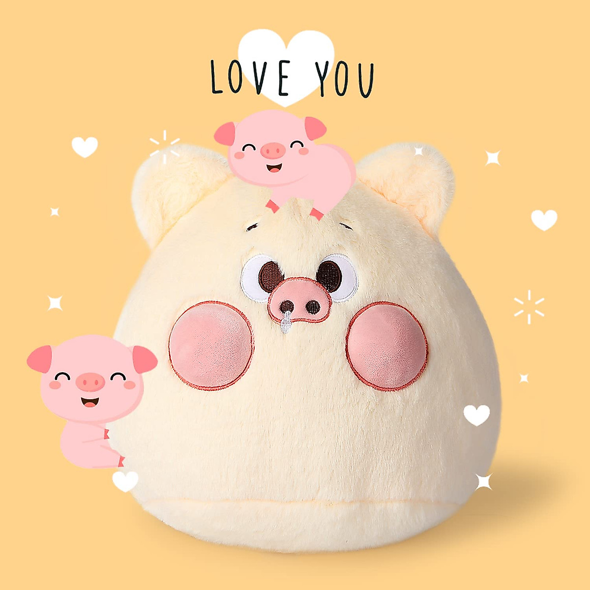 FITNISSFTW Plush Toy, Stuffed Animal Throw Plushie Pillow Doll, Soft Black and White Fluffy Friend Hugging Cushion - Cute Present for Every Age & Occasion (Round Pig)