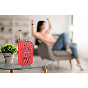 Portable AM/FM Pocket Radio With Built-In Speaker, Red