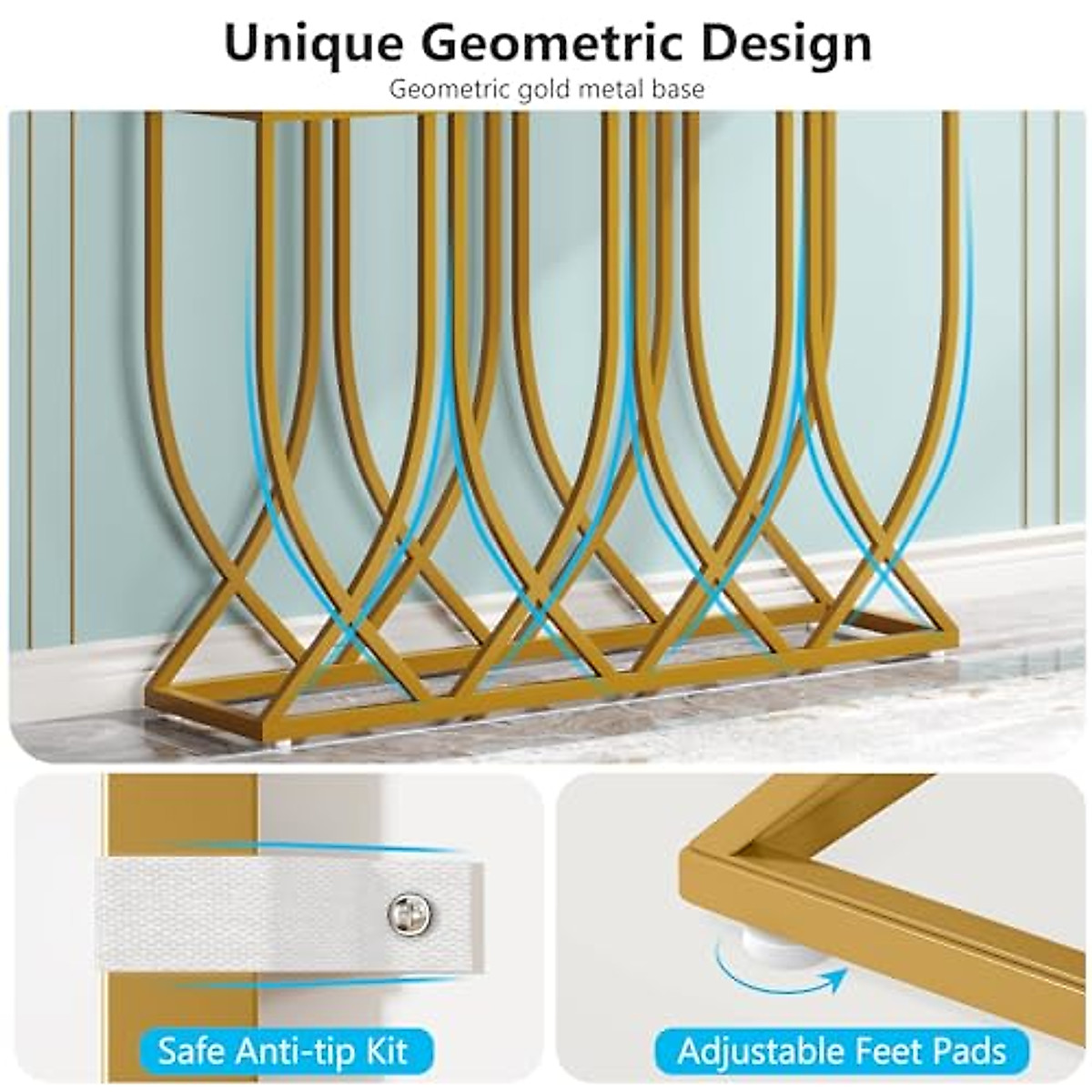 Tribesigns Gold Console Table, Modern Faux Marble Veneer Entryway Foyer Table, 39.4” Narrow Sofa Accent Table with Geometric Metal Legs for Living Room, Hallway, Entrance, White & Gold