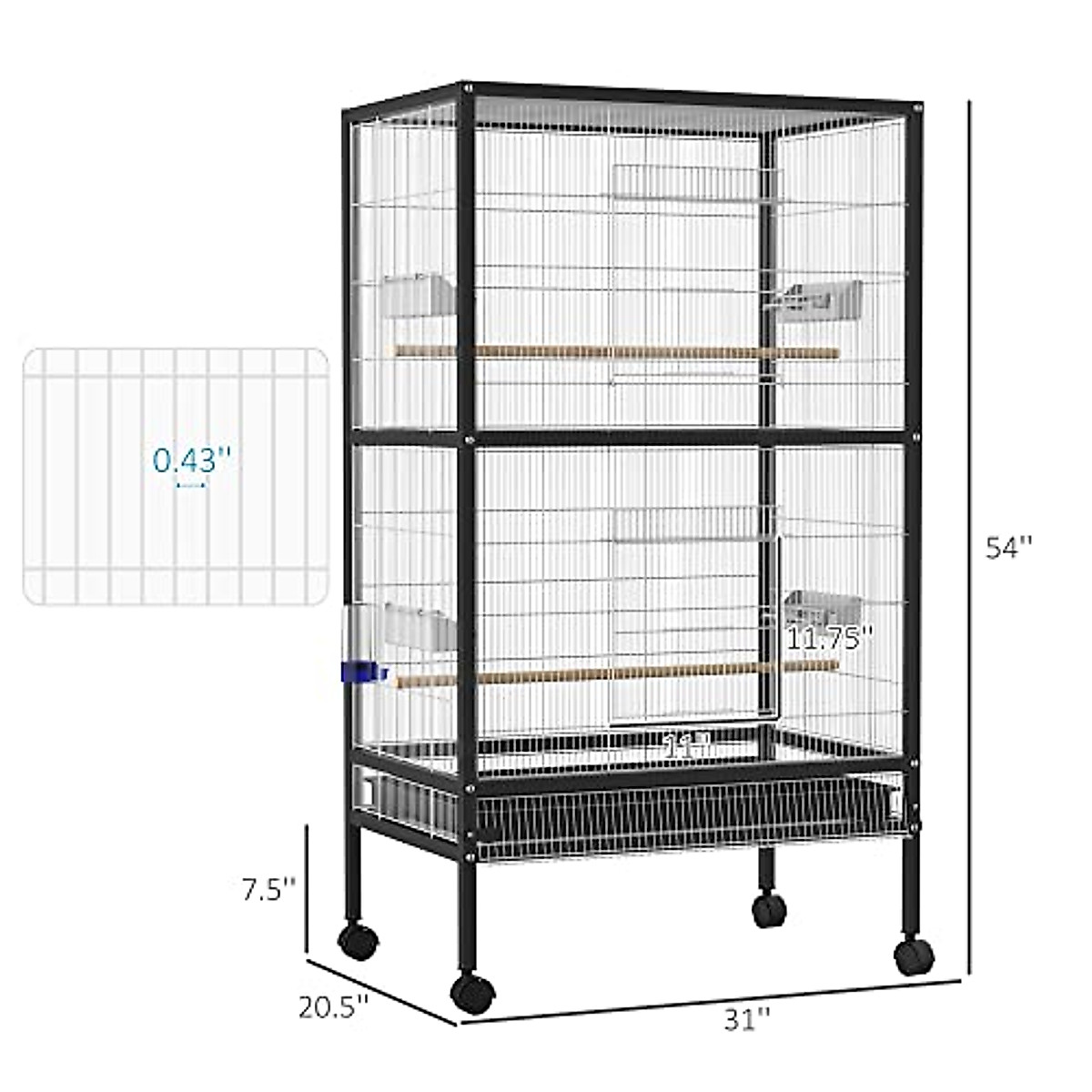PawHut 54” Rolling Flight Cage Extra Large Bird House