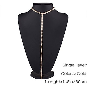 Jovono Rhinestone Choker Necklace Gold Crystal Necklace Sparkly Long Chain Jewelry for Women