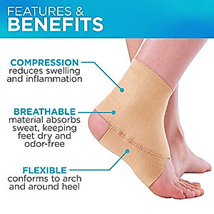 BraceAbility Elastic Ankle Brace | Foot Arch Support Sleeve for Gymnastics, Dance, Ballet, Cheerleading, Tumbling, Yoga, Pilates, Exercise to Prevent Ankle Sprain, Twisting & Swelling (Medium)