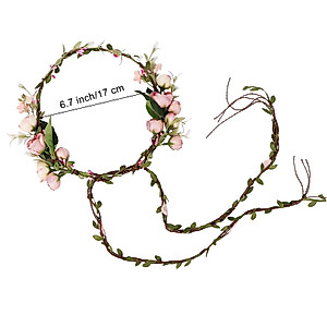 YISSION Pink Flower Crown floral Wreath Headband Flower Women Girl Headpiece Hair Accessories for Wedding Photo Shoot Festivals