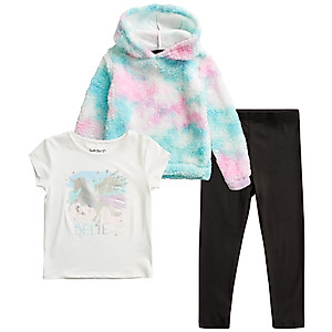 Instagirl Baby Girls’ Leggings Set – 3 Piece Sherpa Hoodie Sweatshirt, T-Shirt, and Leggings (Infant/Toddler), Size 12M, Blue Multi