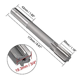 uxcell Chucking Reamer 3/4", H7 HSS Lathe Machine Reamer 6 Straight Flutes, Round Shank Milling Cutting Tool, Reaming Drill Bit for Stainless Steel Metal Hole